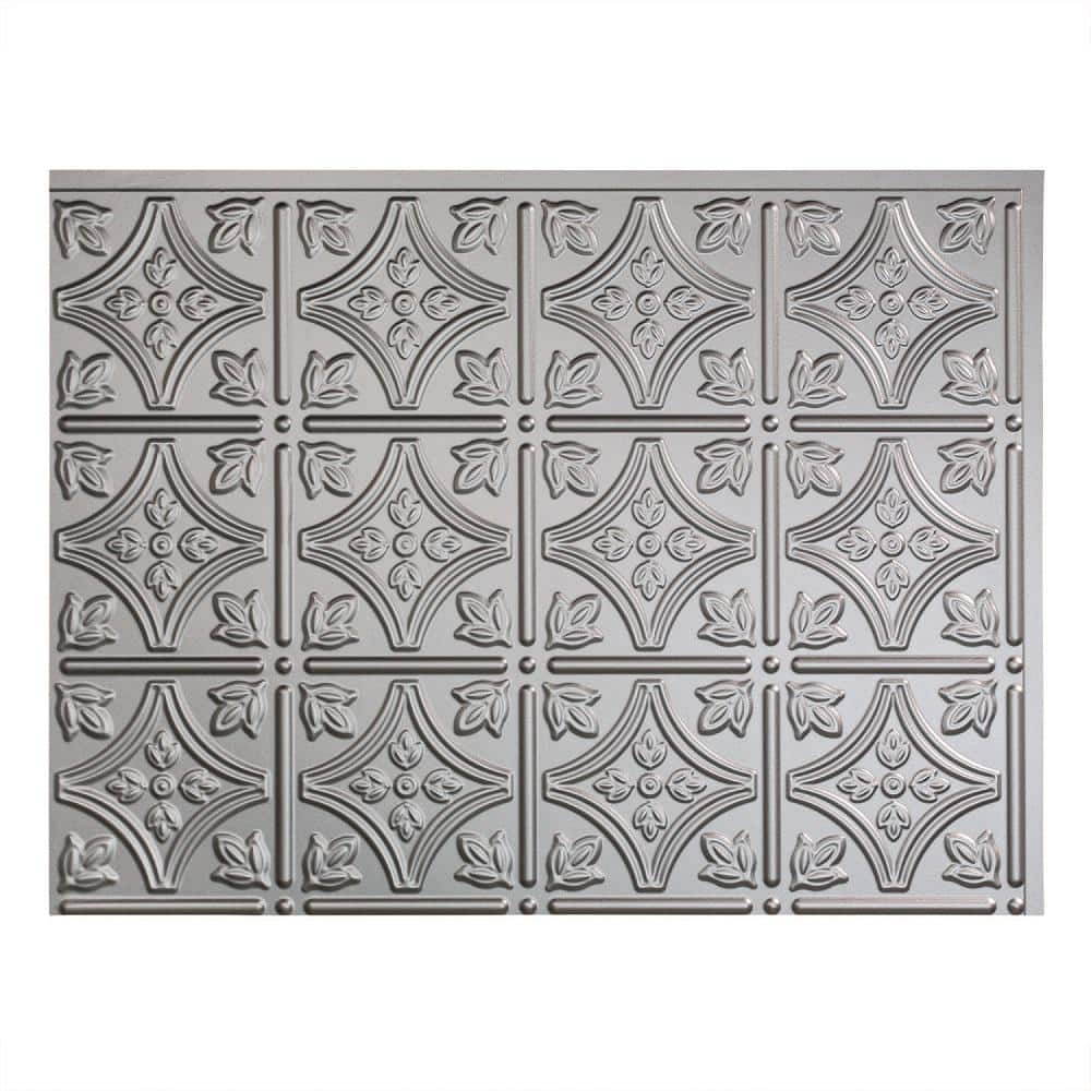 Fasade 18 in. x 24 in. Traditional #1 Argent Silver Vinyl Backsplash ...
