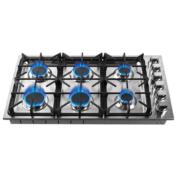 JEREMY CASS 36 in. 6 Burners Recessed Gas Cooktop in Stainless Steel ...