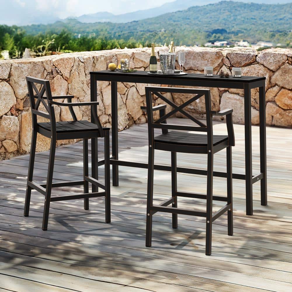 LUE BONA Humphrey 55 in. Black Plastic HDPS Outdoor Bar Table Patio ...