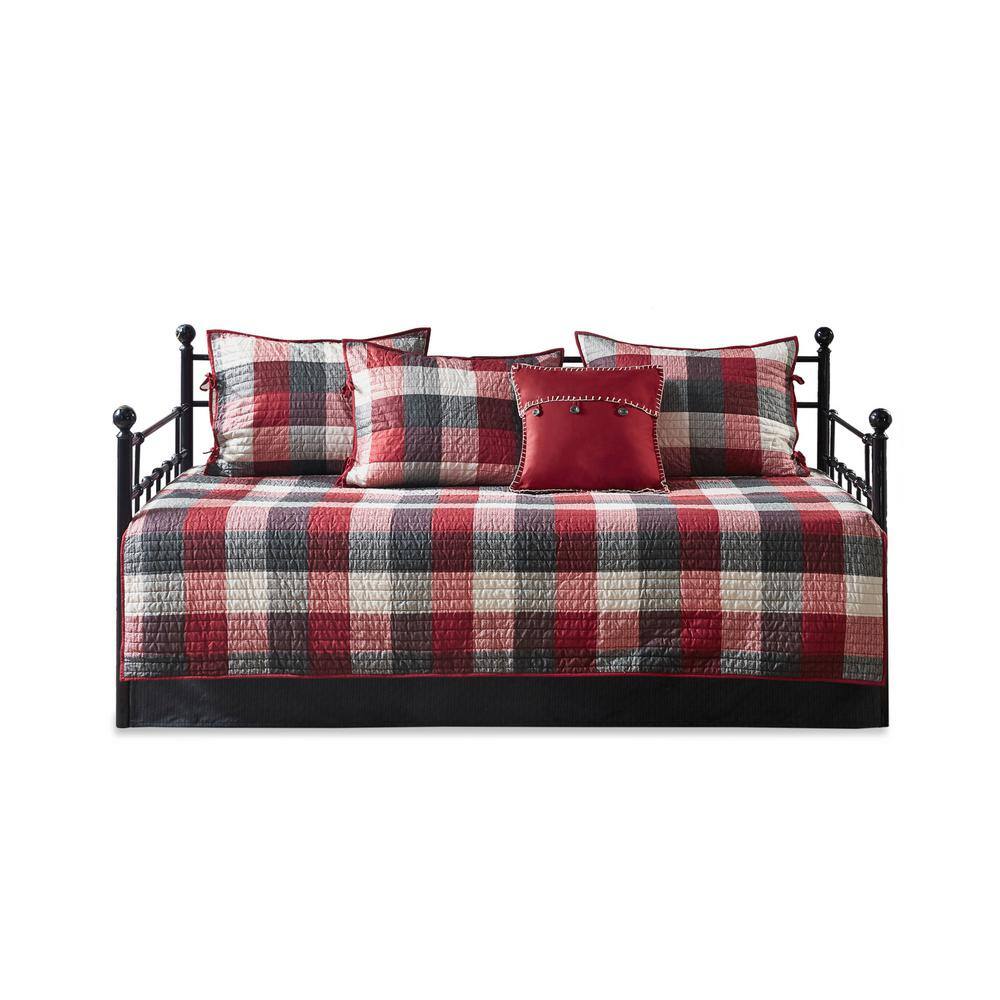 Madison Park Pioneer 6-Piece Red Plaid Reversible Microfiber Daybed ...