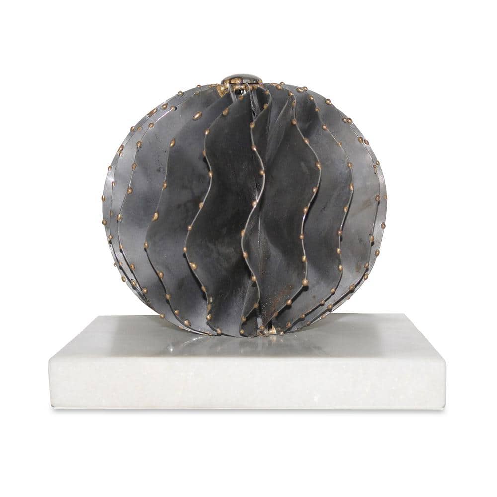 NADAAL STUDIOS Thaddeus Gray 8 in. x 7 in. Round Metal and Marble ...
