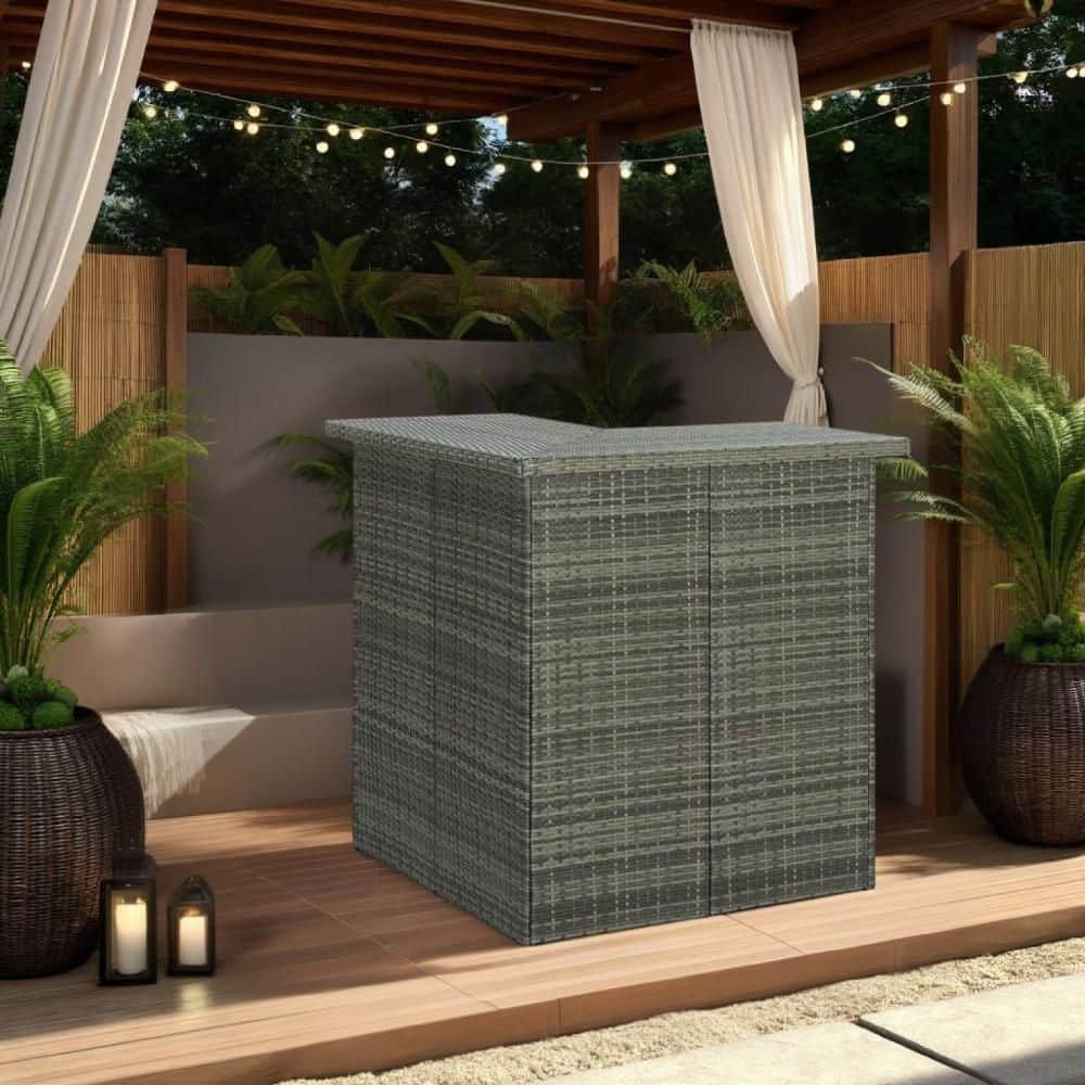 Benjara Shiro Gray Rattan and Metal Outdoor Modular Corner Bar Table ...