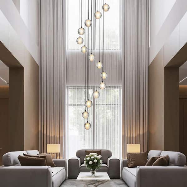 Gleam Flare 14-Lights Black Staircase Chandelier, Modern Pendant Light ...