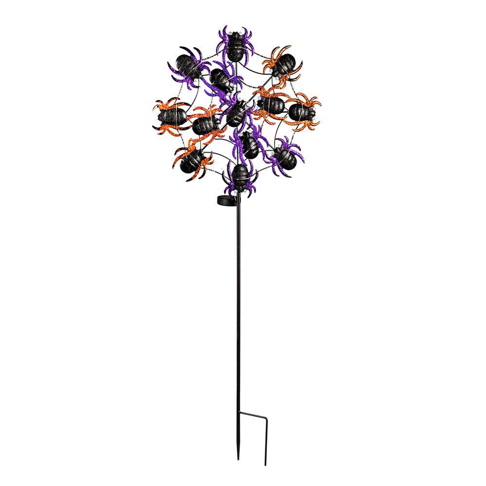 Evergreen Purple Spider Web 44 in. Flashing Light Solar Garden Stake ...