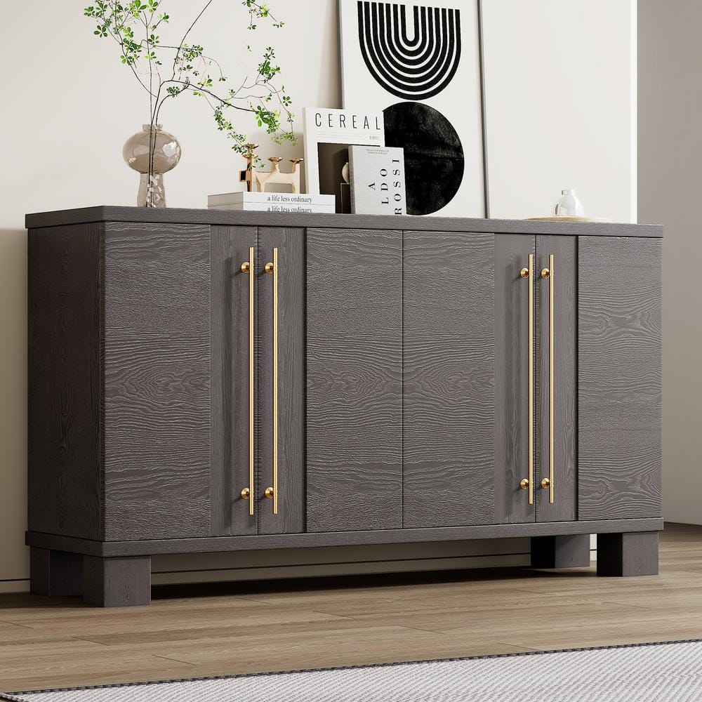 Harper & Bright Designs Taupe Wood 60 in. Traditional Style Sideboard ...