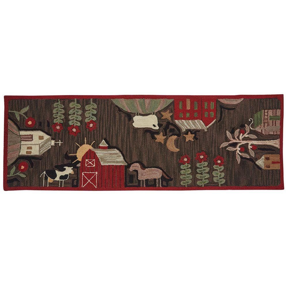 Park Designs Red and Black Farm Life Hooked 2 ft. x 6 ft. Area Rug 4991 ...