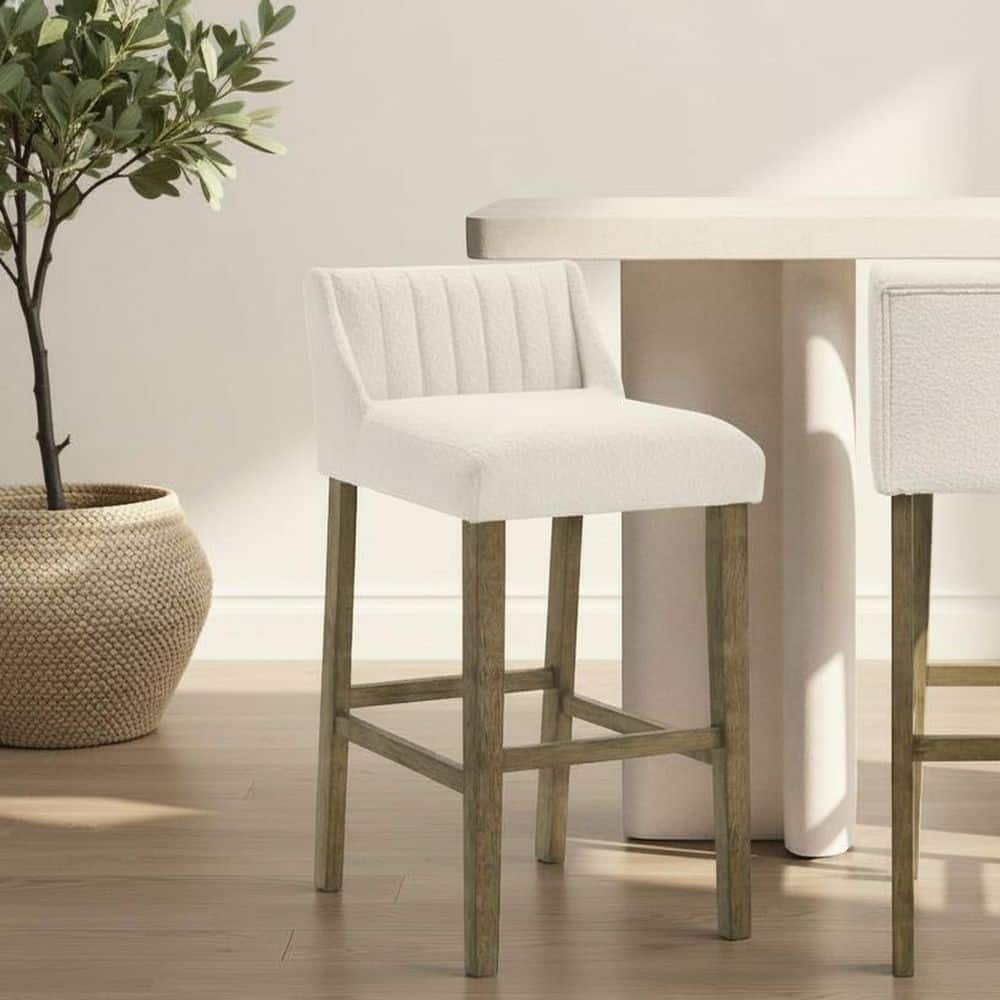 Armen Living Fauna 37 in. H Bar Height White / Putty Brown Low Back ...