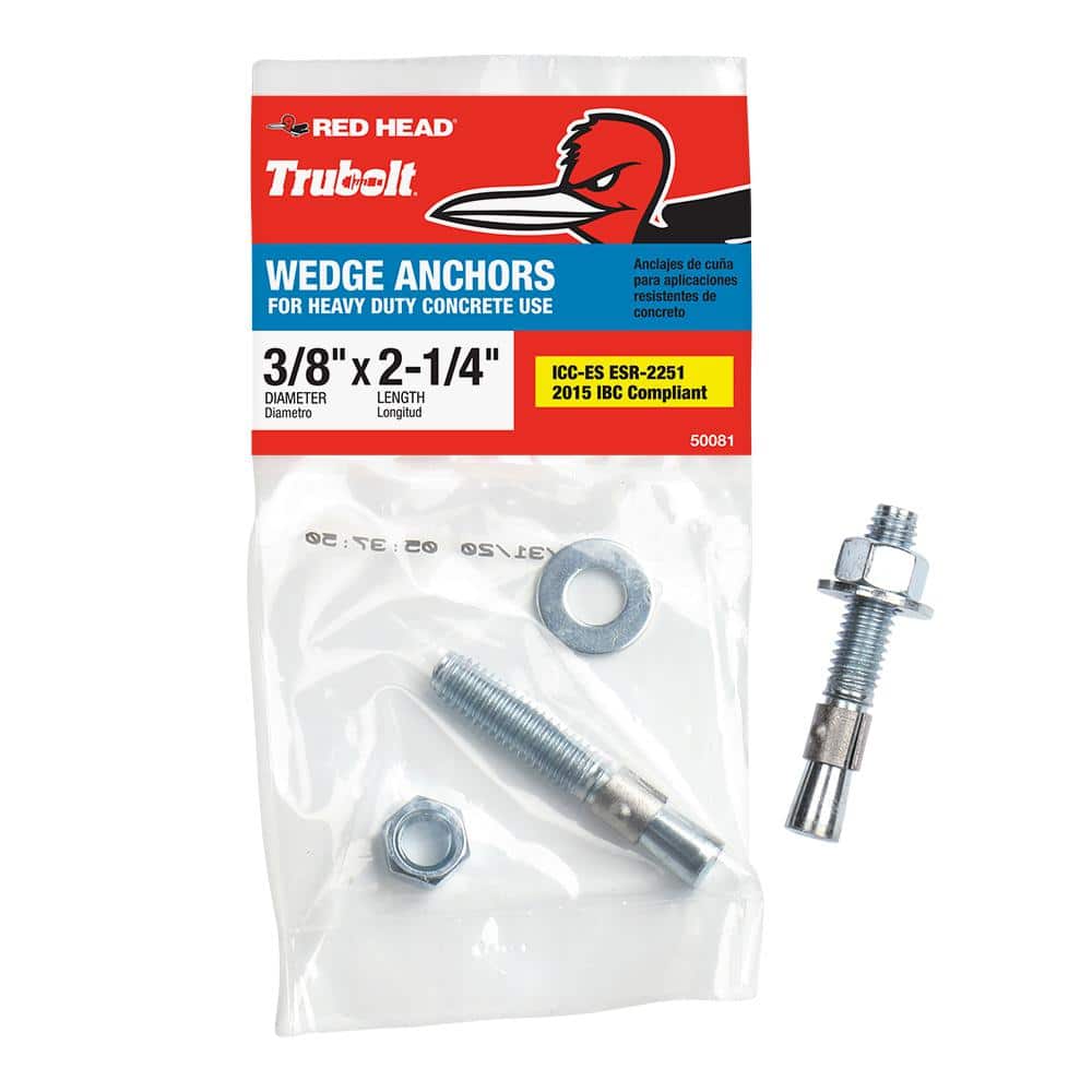 Red Head 3/8 in. x 2-1/4 in. Zinc-Plated Steel Hex Nut-Head Concrete ...