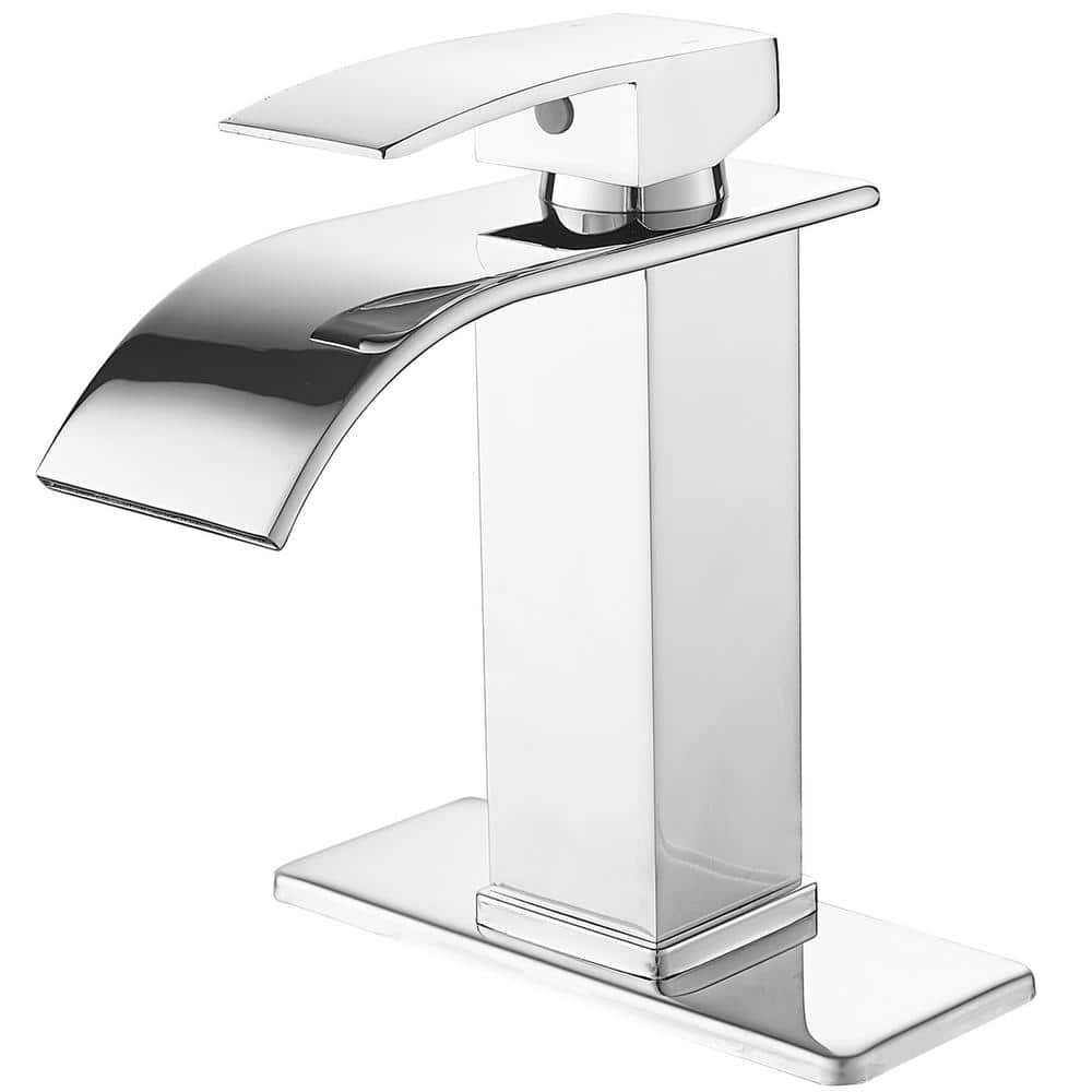 BWE Waterfall Single Handle Single Hole Low-Arc Bathroom Faucet ...