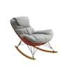 Tenleaf Brown Wood Outdoor Rocking Chair with Light Green Cushions ...