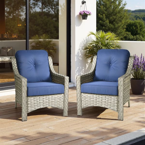 Caodoc Ergonomic Arm 2-Piece Gray Wicker Outdoor Lounge Single Chair ...