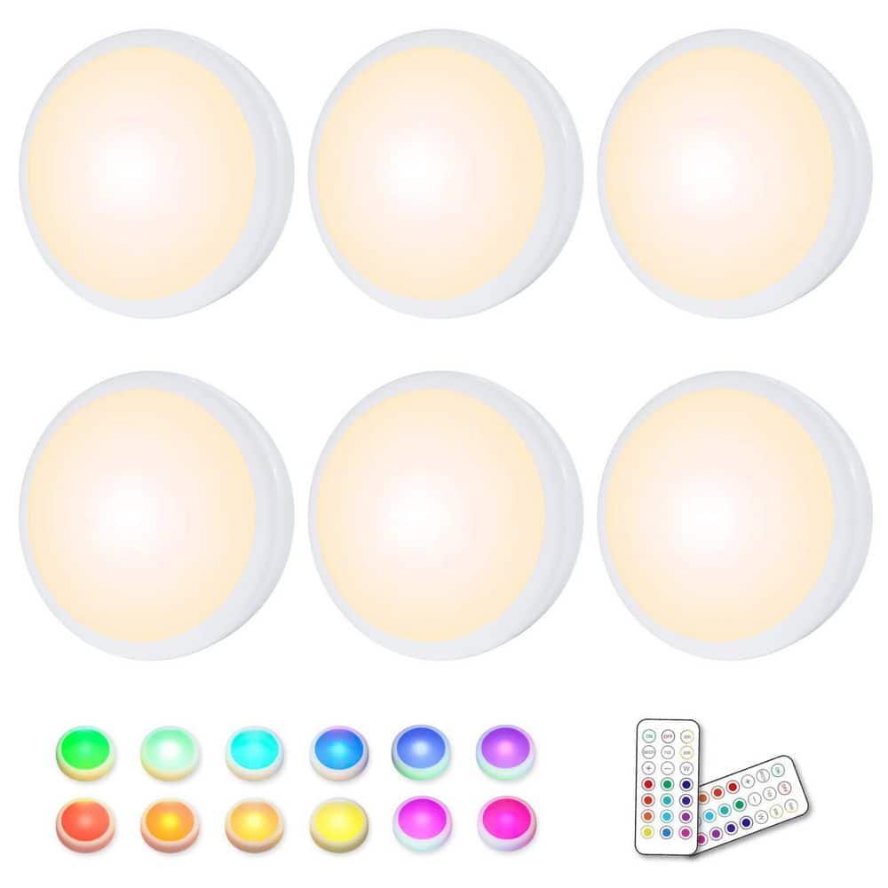 Lukyamzn 6 Pack White Color Changing Lamp Stick-On LED Puck Lights w ...