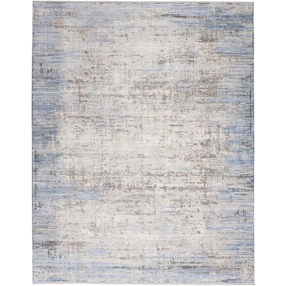 Nourison Modern Abstract Blue Grey 8 ft. x 10 ft. Abstract Contemporary ...
