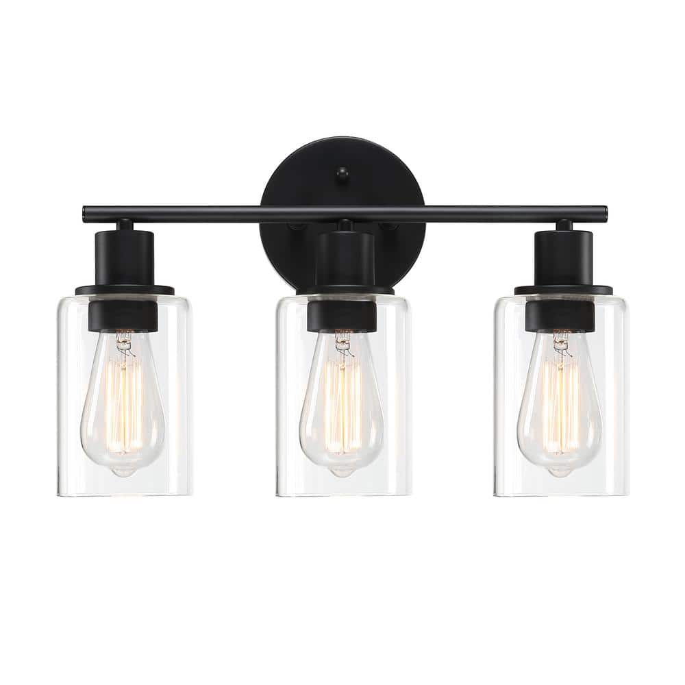 Pia Ricco 17 in. 3-Light Vanity Light Wall Sconces with Clear Shade in ...