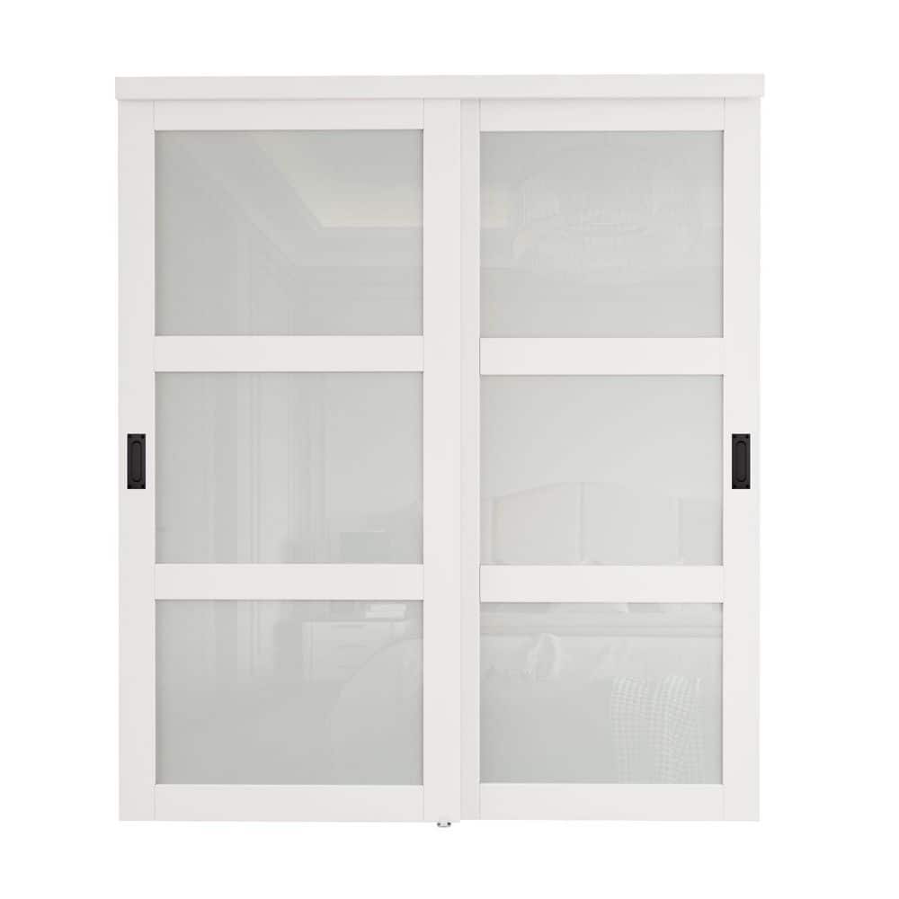 ARK DESIGN 72 in. x 80 in. 3-Lite Frosted Glass White Finished MDF ...