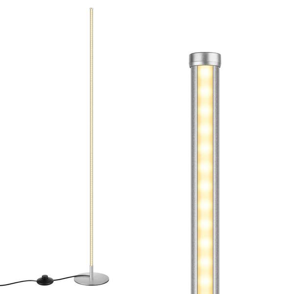 EDISHINE 57 in. Silver Metallic Paint Standard Dimmable LED Floor Lamp ...
