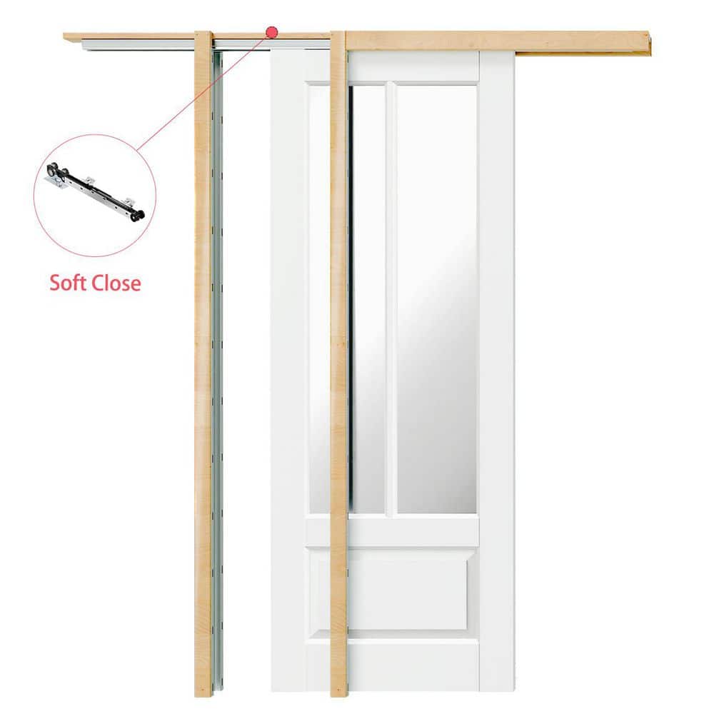 TENONER 60 in. x 80 in. White Primed Solid Wood 2 Lite Mirrored Glass ...