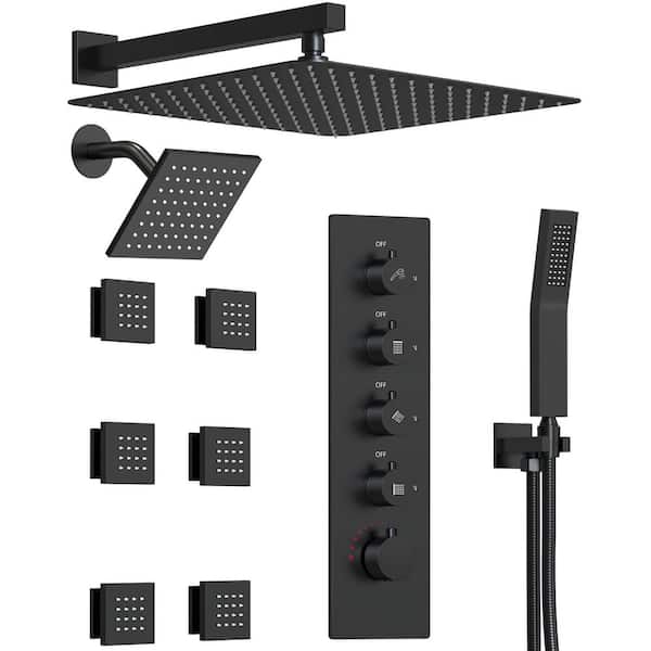GRANDJOY Wall Mount 16 in. and 6 in. 15-Spray Dual Fixed and Handheld ...