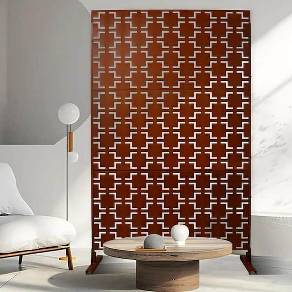 Coporesell 76 in. x 48 in. Freestanding Decorative Privacy Screen Rust ...