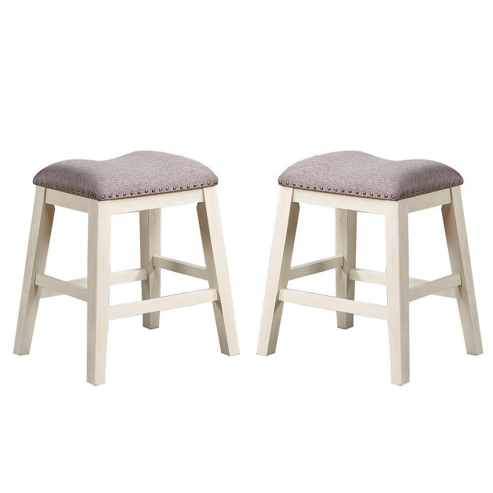 SIMPLE RELAX 16 in. Dark Grey, Backless, White Wood, Counter Stool with ...