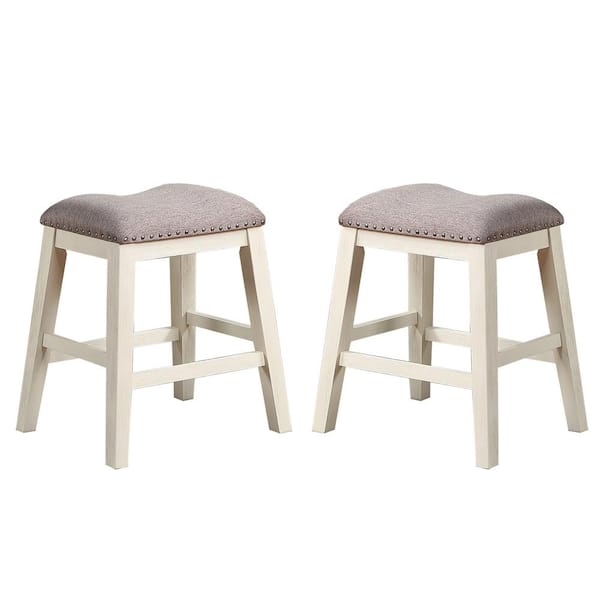 SIMPLE RELAX 16 in. Dark Grey, Backless, White Wood, Counter Stool with ...