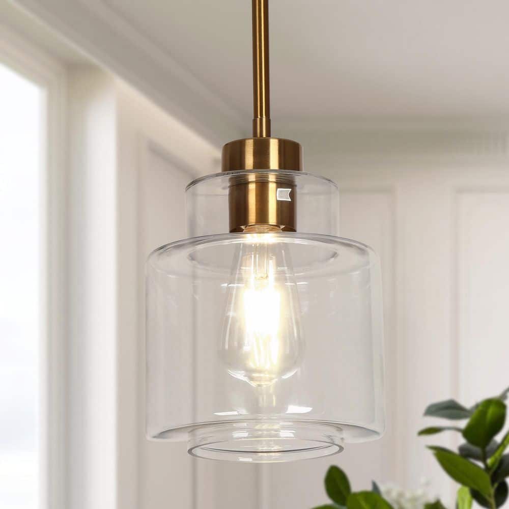 Uolfin 1-Light Brass Gold Pendant Light with Clear Glass Shade ...