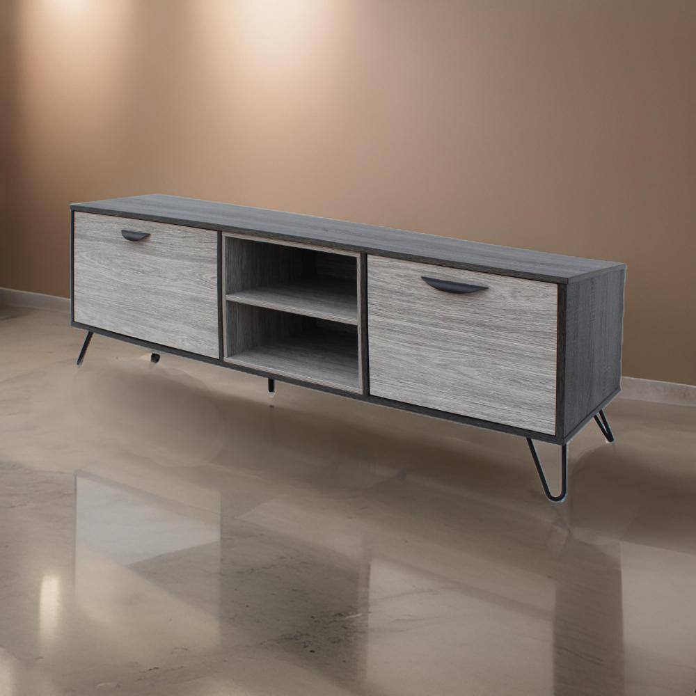 Benjara Gray and Black TV Stand Fits TVs up to 66.1 to 71.1 in. with 2 ...