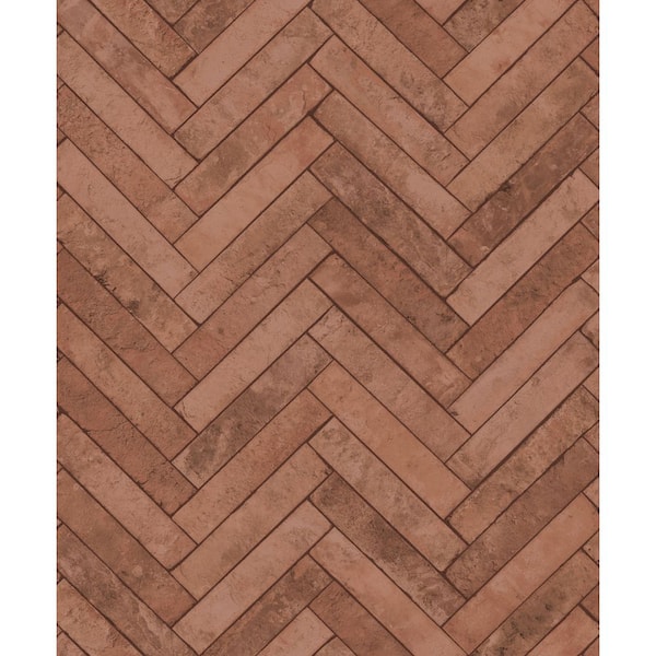 Bricks and More Collection Red Herringbone Brick Matte Finish Vinyl on ...