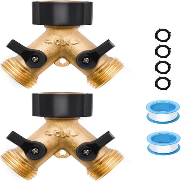 Cubilan 2 Pack Hose Bib Splitter 2 Way Heavy Duty, Y Connector Brass ...