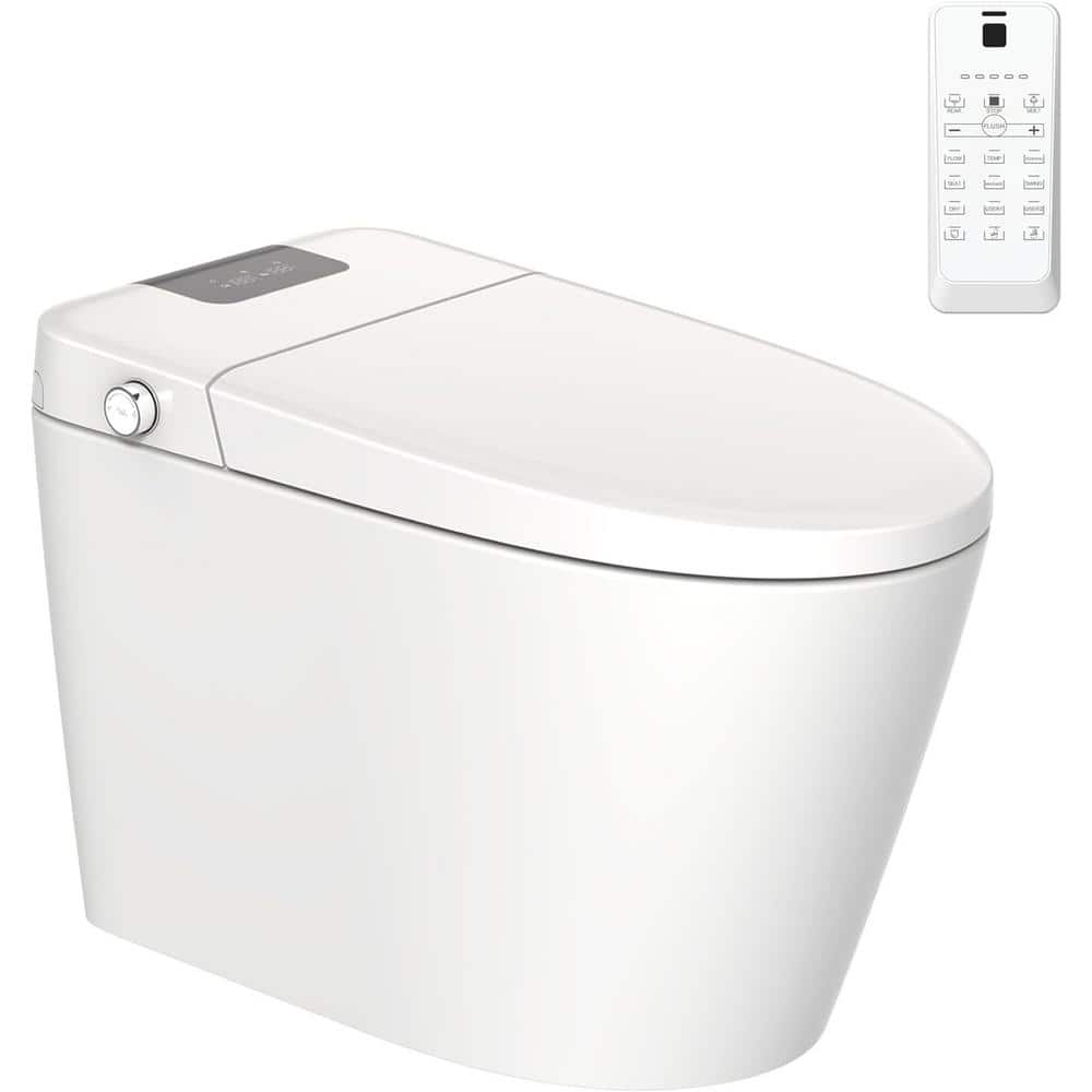WELLFOR LED Elongated Bidet Toilet 1.28 GPF in White, Heated Seat, Auto ...