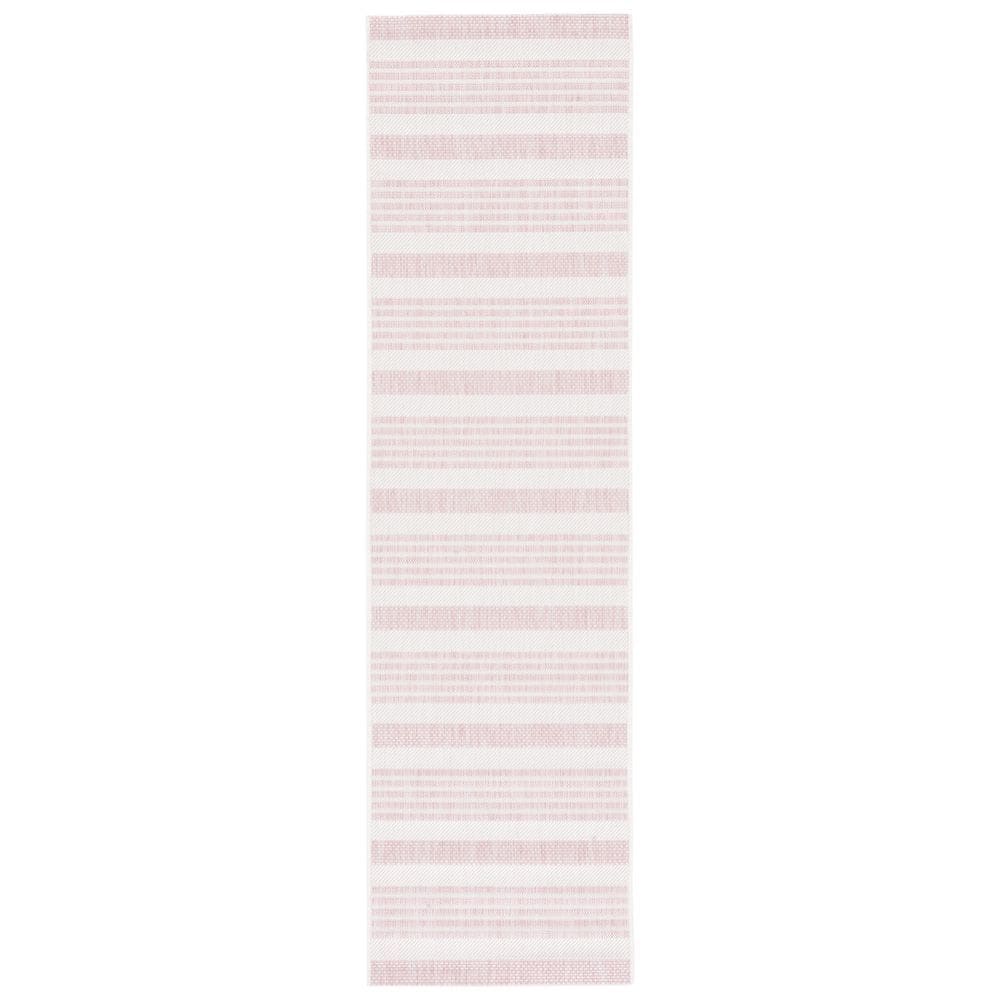 SAFAVIEH Courtyard Ivory/Soft Pink 2 ft. x 8 ft. Geometric Striped ...