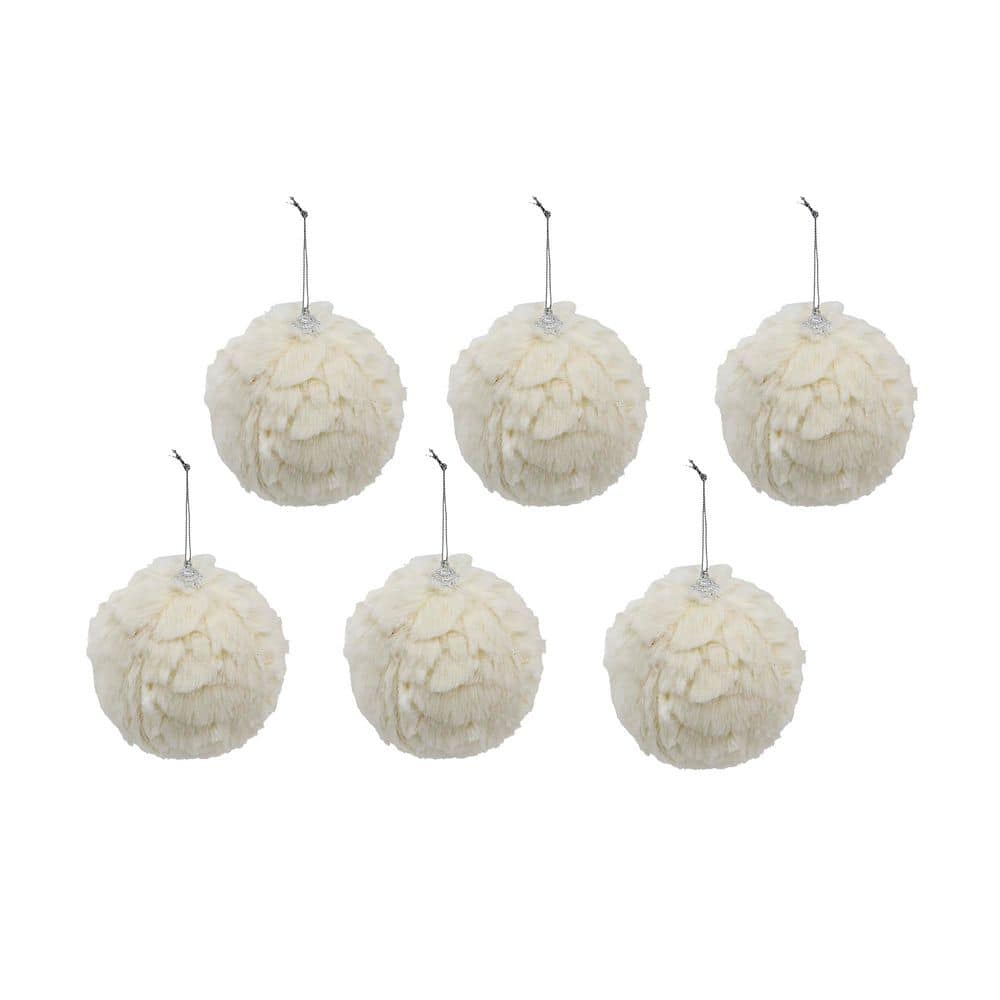 Ama pear 4 in. Cream Ruffle Christmas Tree Ornaments Decorative Hanging ...