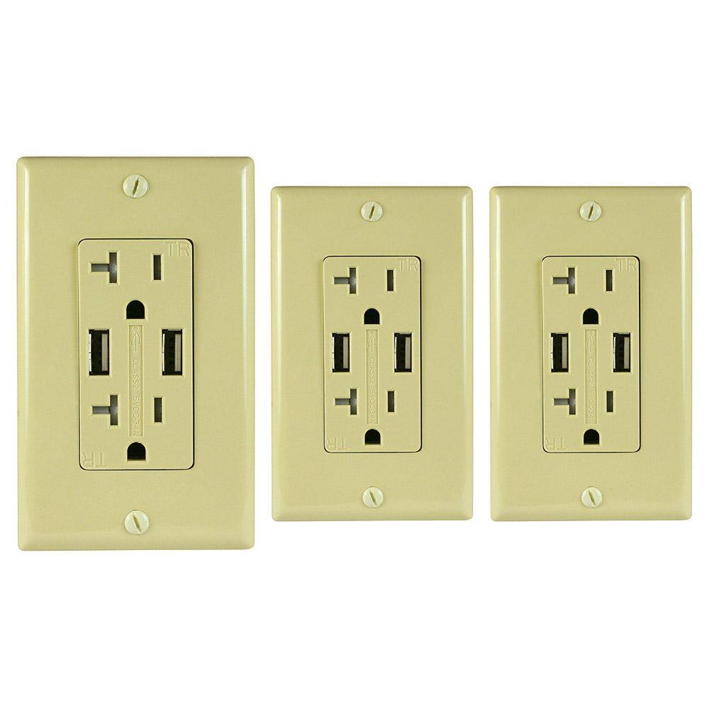 ASI 3.4 Amp USB/20 Amp AC Outlet AC Wall Outlet with USB Charging Ports ...
