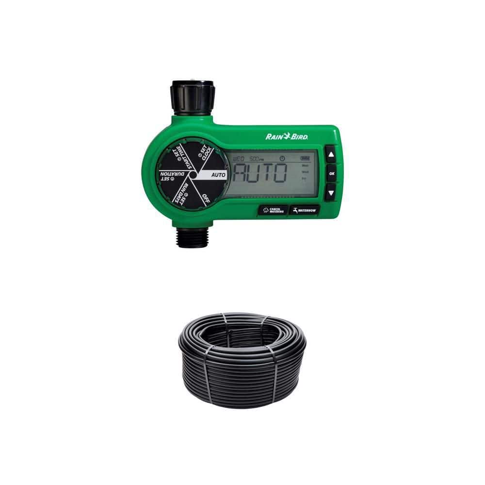Rain Bird Electronic Hose Timer and 1/2 in. (0.70 in. O.D.) x 500 ft ...