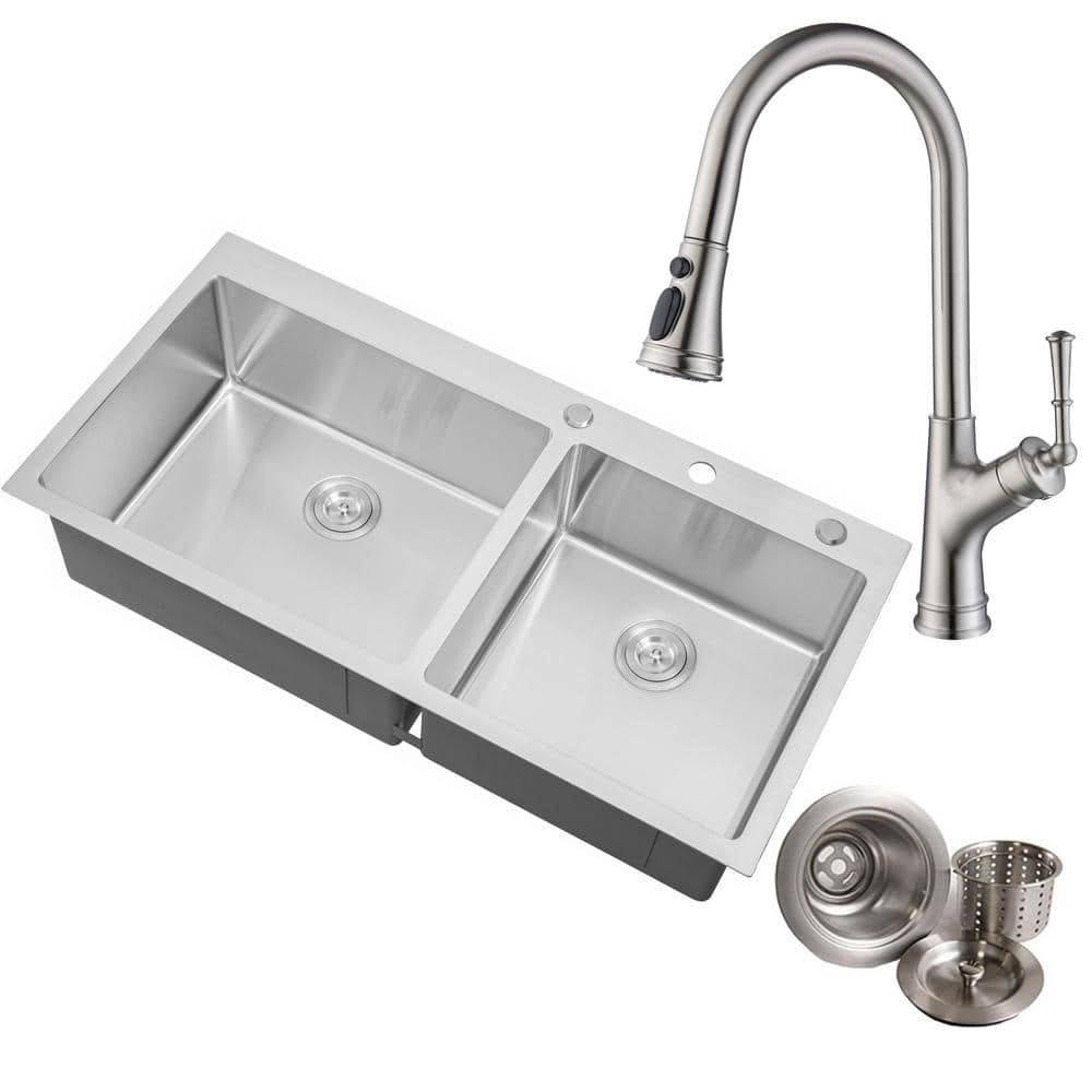 eModernDecor Topmount 16-Gauge Stainless Steel 42-7/8 in. x 21-1/2 in ...