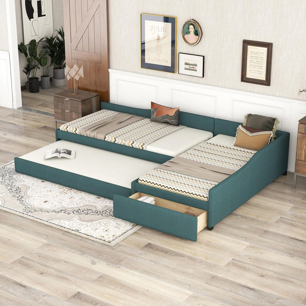 Seafuloy Upholstered Green Twin Daybed with Trundle and Drawer ...