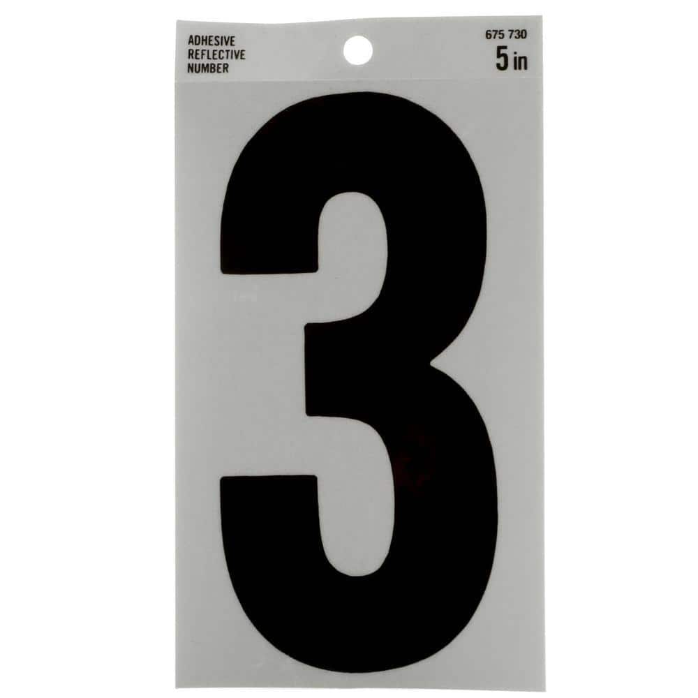 Everbilt 5 in. Mylar Reflective Self-Adhesive Number 3 Mailbox Sticker ...