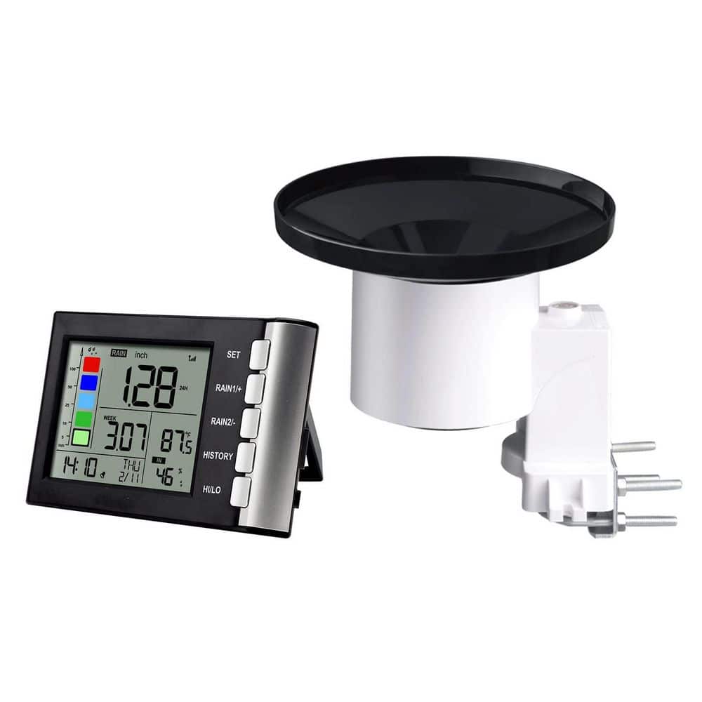 Plastic Wireless Rain Gauge Weather Station with Indoor Thermometer and ...