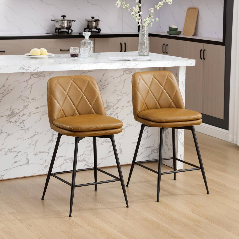 Hochwertiges 29 in. Brown Metal Frame Bar Height Swivel Bar Stool with Faux Leather Seat (Set of ...