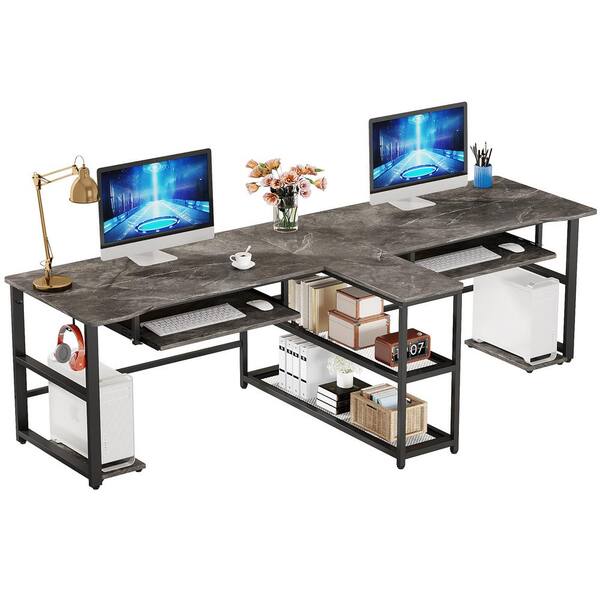 BYBLIGHT Moronia 95 in. Rectangle Gray Particle Board Computer Desk ...
