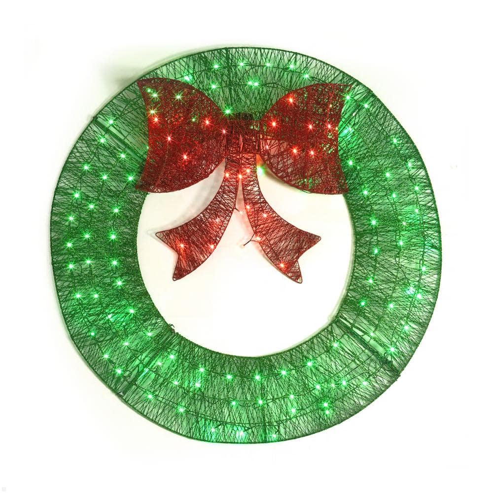 CAPHAUS 36 in. Green Pre-Lit LED Artificial Christmas Wreath with Red ...