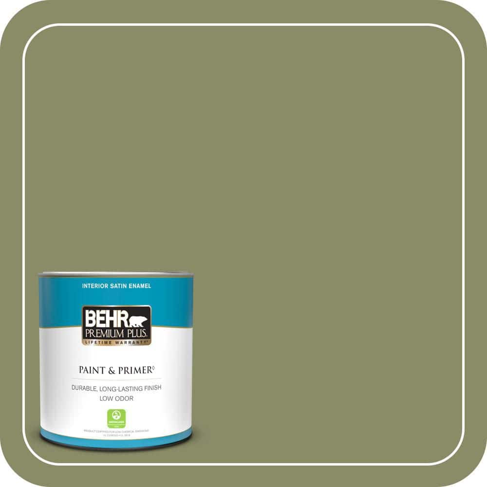 BEHR PREMIUM PLUS 1 qt. #S370-5 Pesto Paste Satin Enamel Low Odor ...