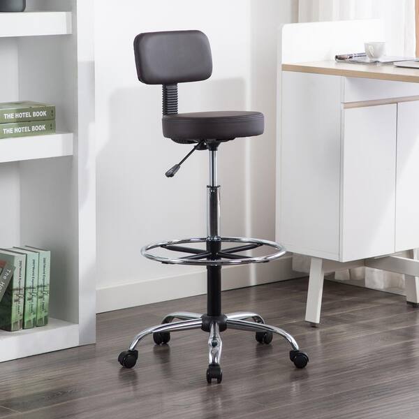 HOMESTOCK Faux Leather Adjustable Height Drafting Stool Chair in ...
