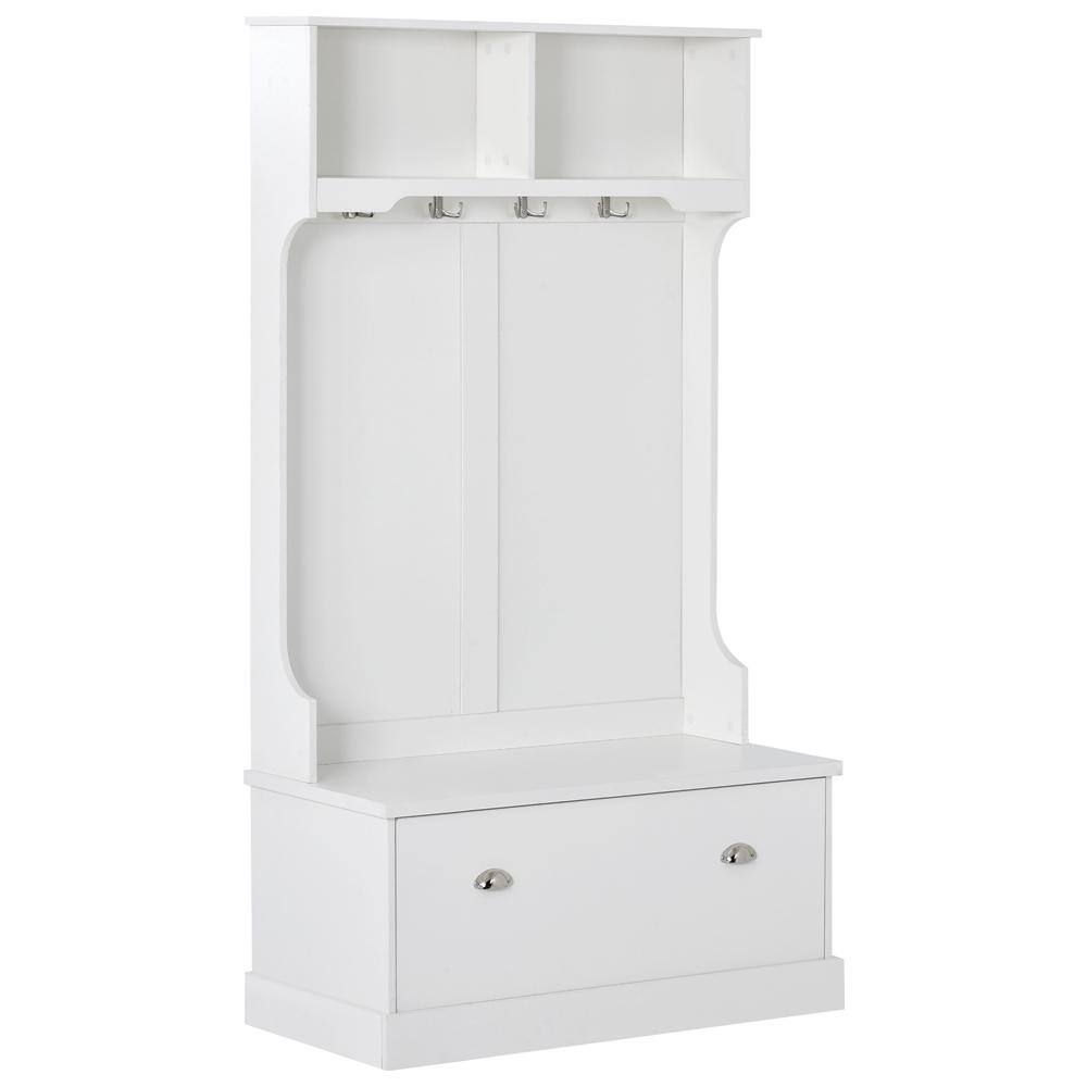 Z-joyee White 2-Tone Hall Tree with 4 Hooks and 3 Large Drawers P ...