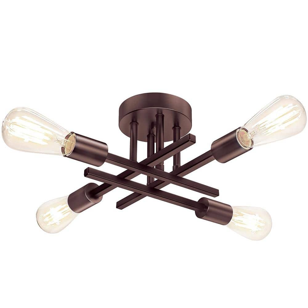 14 in. 4-Light Modern Bronze Semi Flush Mount Ceiling Light with No ...
