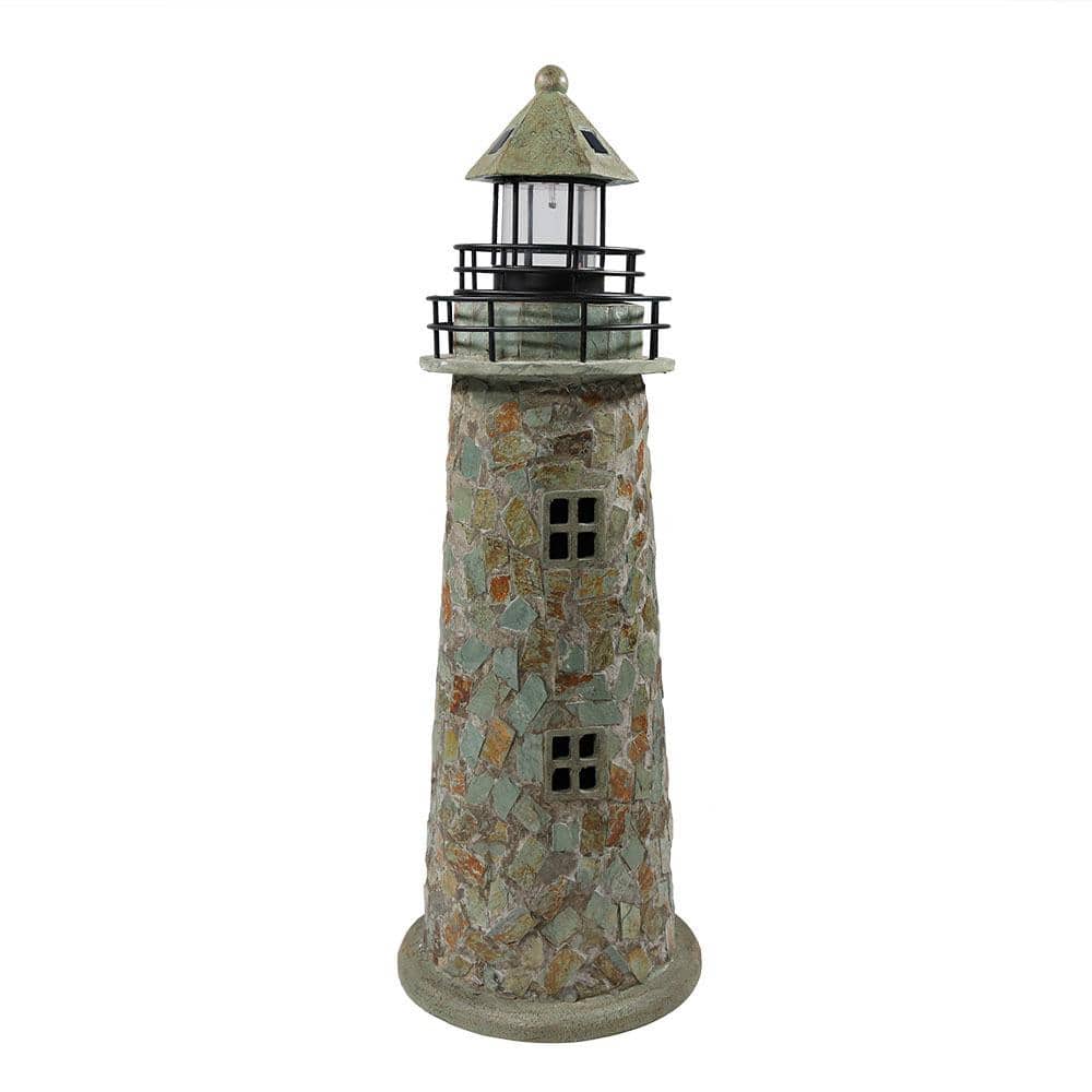Sunnydaze 35 in. Cobblestone Solar LED Garden Statue Lighthouse GSI-738 ...