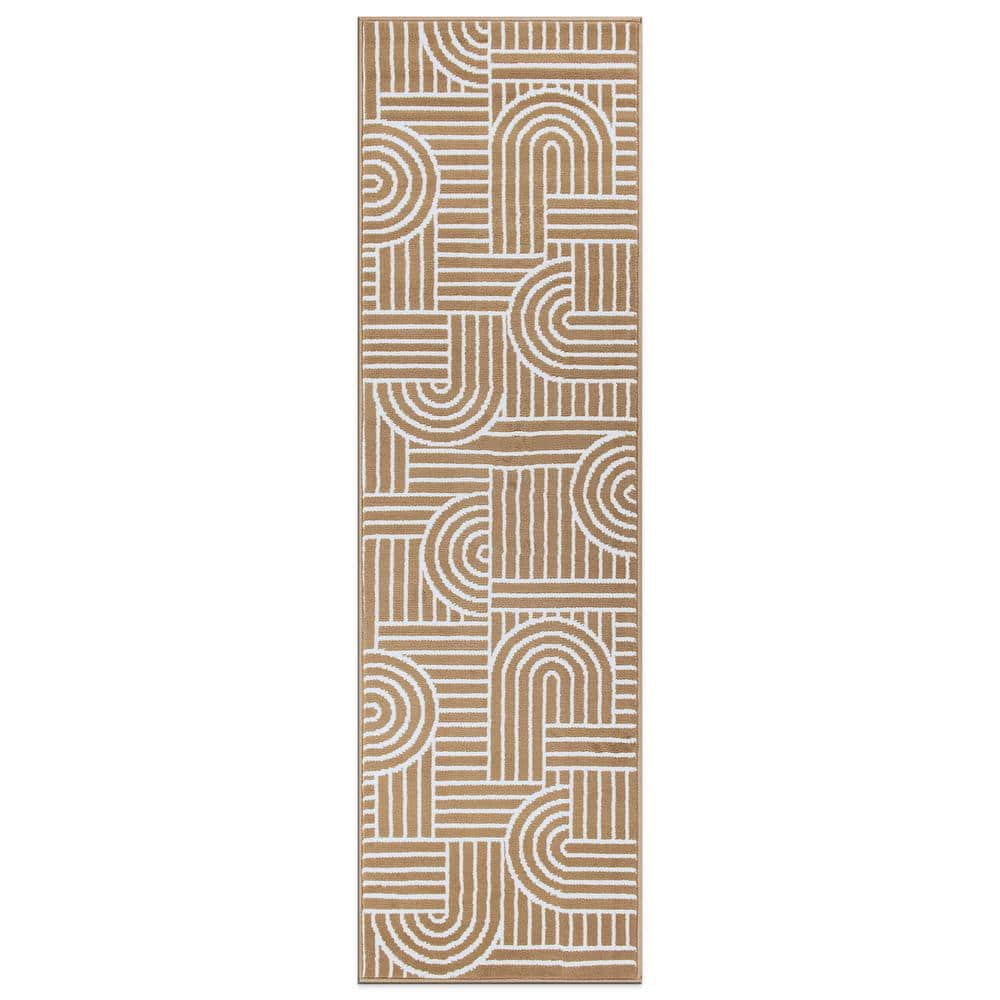 World Rug Gallery Milan Brown 2 ft. x 7 ft. Contemporary Stripe Arch ...