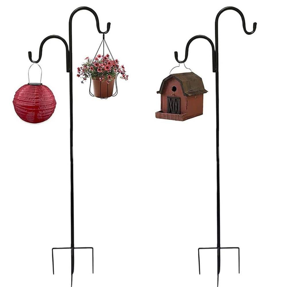 FAWEY TRED INC 75 in. Metal Adjustable Double Shepherds Hook, Heavy-Duty Garden Hook with 5 ...