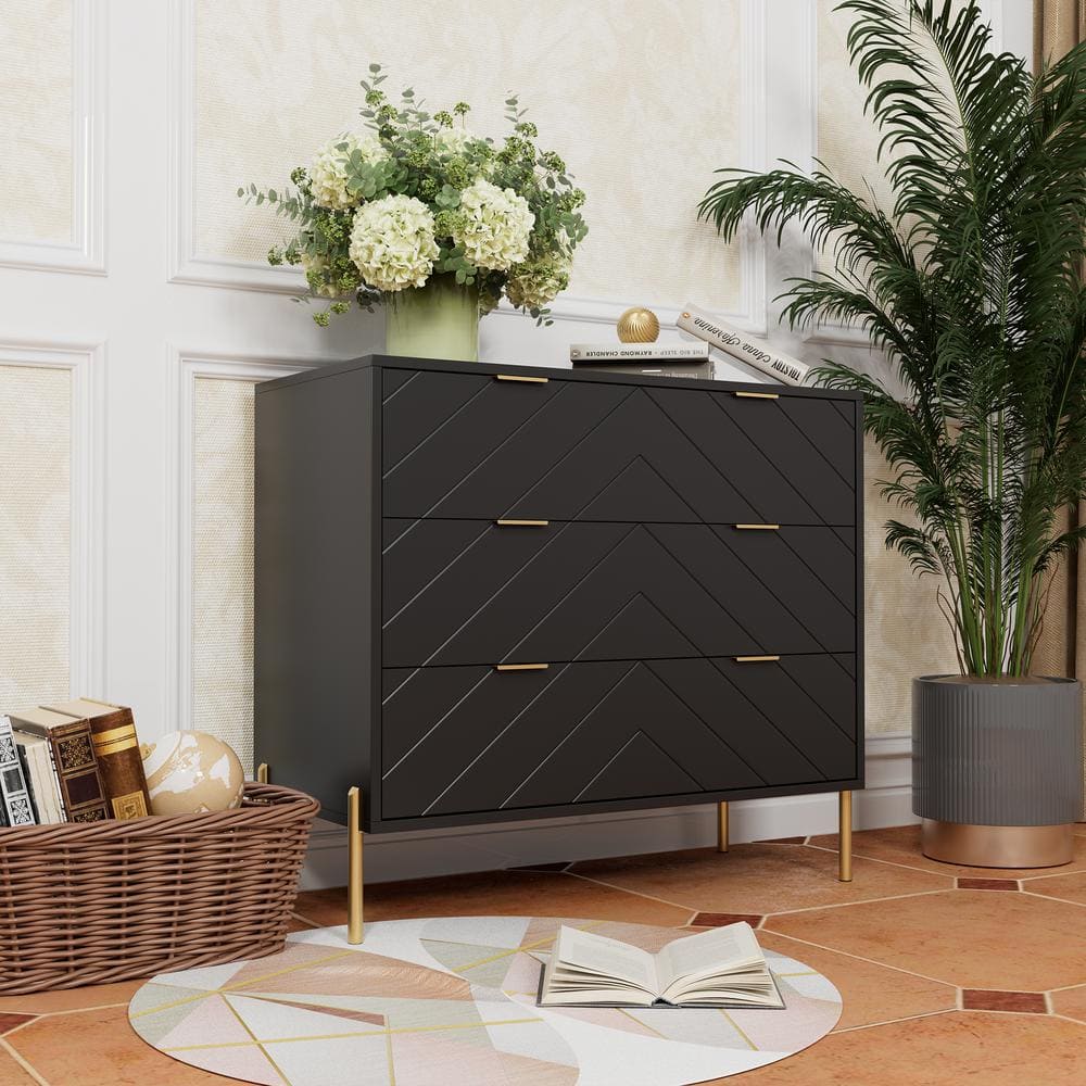 Boyel Living Black 3 Drawer 15.75 in. W x 31.5 in H Chest of Drawers ...