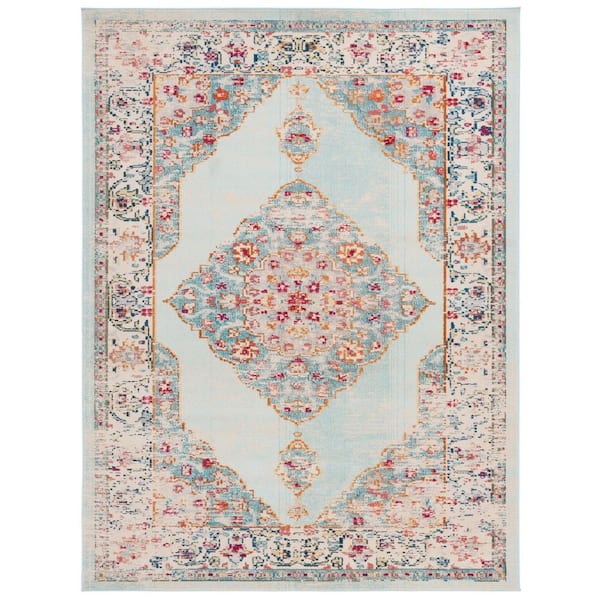 SAFAVIEH Monaco 8 ft. x 10 ft. Ivory/Turquoise Distressed Medallion ...
